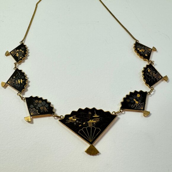 Jewelry | Vintage Amita Japan Beautiful Multiple Fan Shapes Black Gold ...